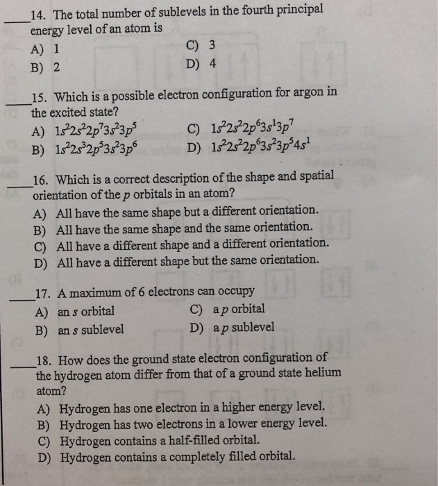 Solved 14. The total number of sublevels in the fourth | Chegg.com