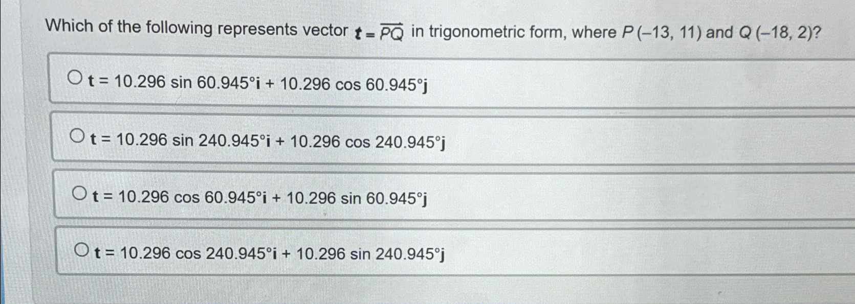 Solved Which Of The Following Represents Vector Tvecpq 