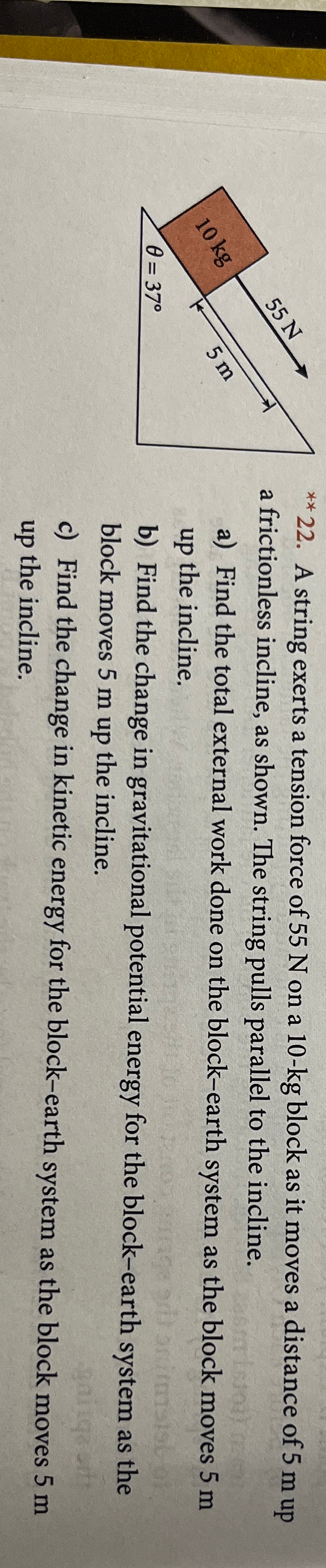 Solved ?****22. ﻿A string exerts a tension force of 55N ﻿on | Chegg.com