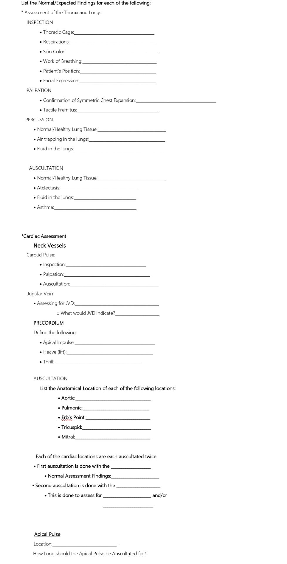 Solved List the Normal/Expected Findings for each of the | Chegg.com