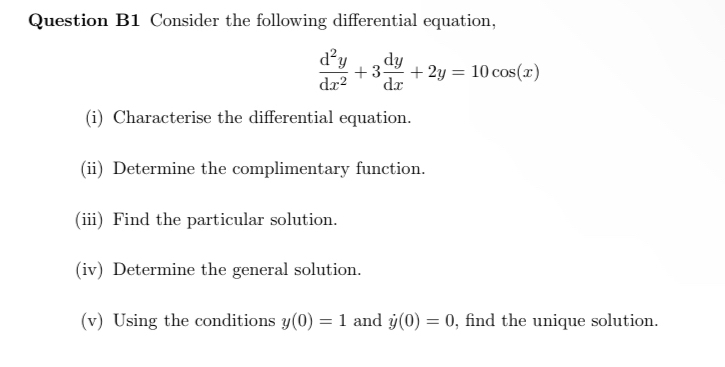Solved Question B1 ﻿Consider the following differential | Chegg.com