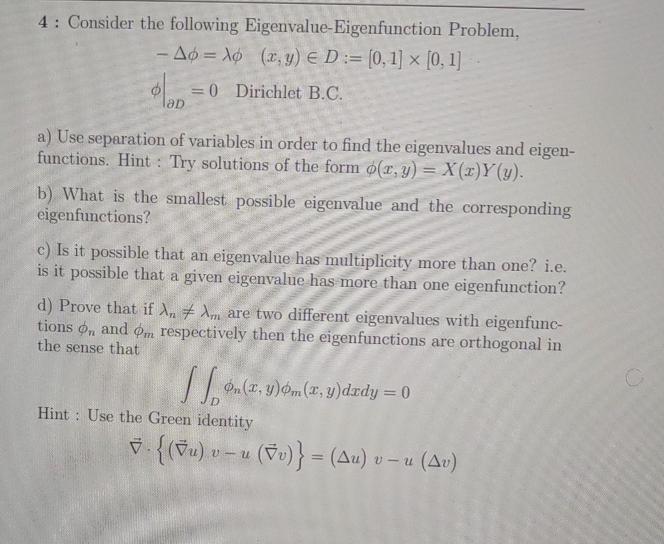 4: Consider the following Eigenvalue-Eigenfunction | Chegg.com