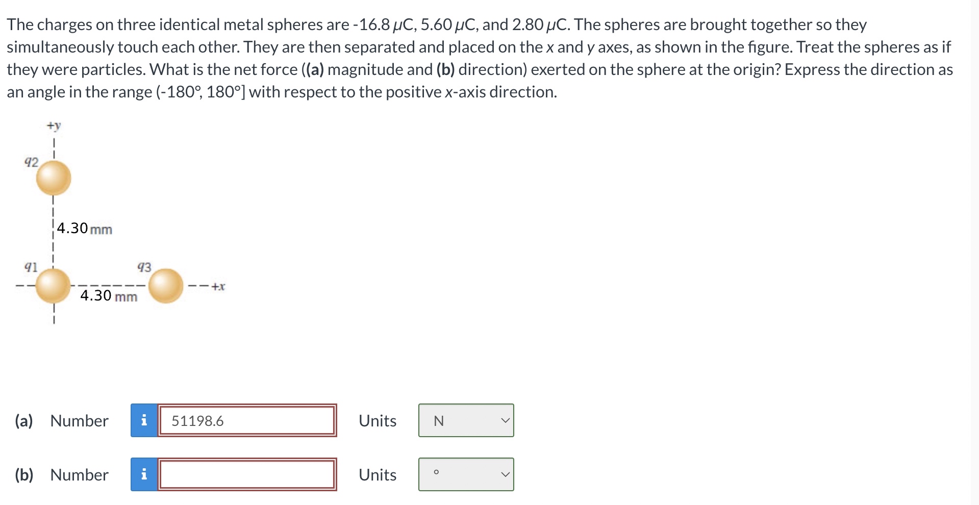 Solved The charges on three identical metal spheres are | Chegg.com
