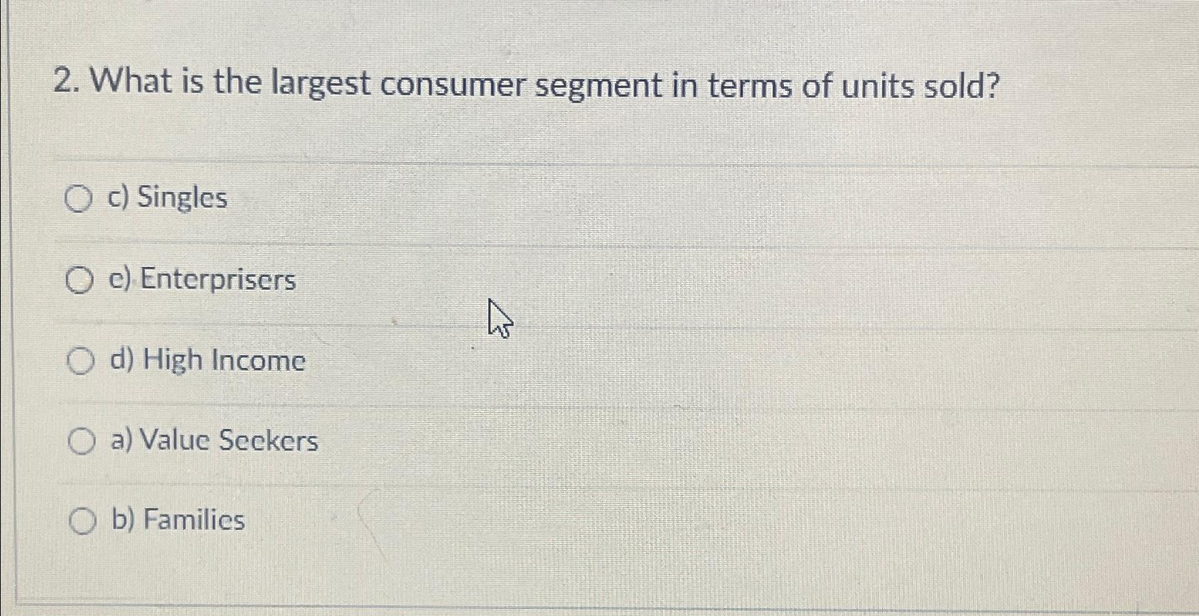 Solved What is the largest consumer segment in terms of | Chegg.com