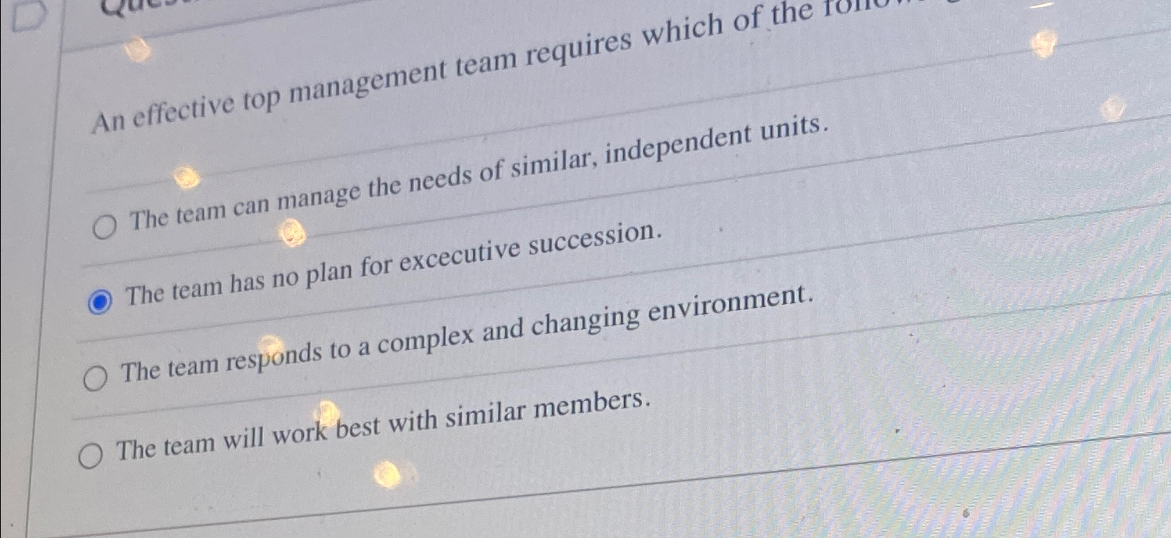 Solved An effective top management team requires which of | Chegg.com