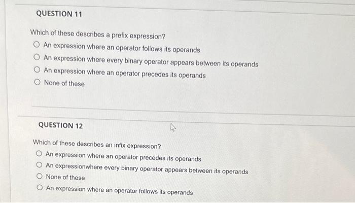 Solved Which of these describes a prefix expression? An | Chegg.com