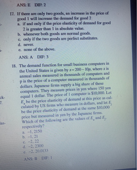 Solved ANSE DIF: 2 17. If there are only two goods, an | Chegg.com