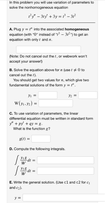 Solved In this problem you will use variation of parameters | Chegg.com