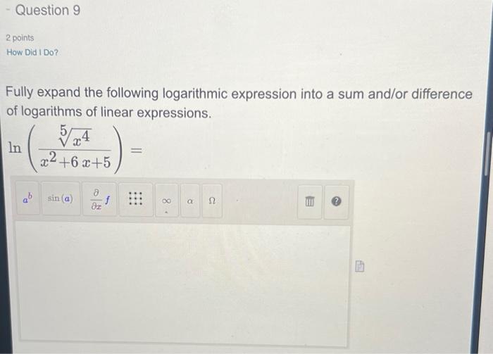 Solved Fully expand the following logarithmic expression | Chegg.com