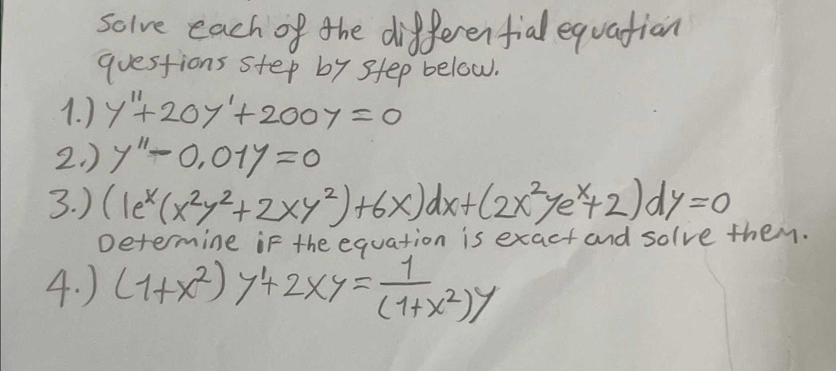 Solved Solve each of the differential equation questions | Chegg.com