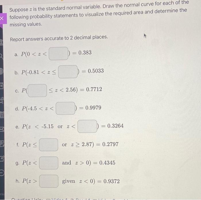 Solved Suppose z is the standard normal variable. Draw the | Chegg.com