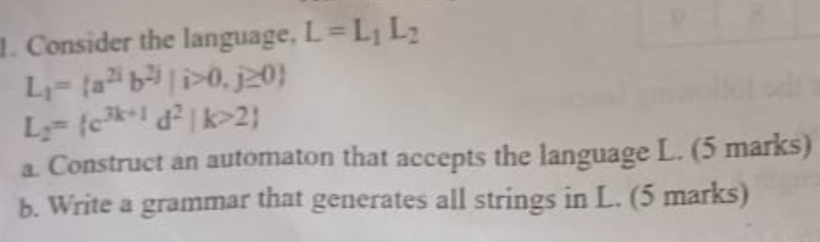 Solved Consider the language, | Chegg.com