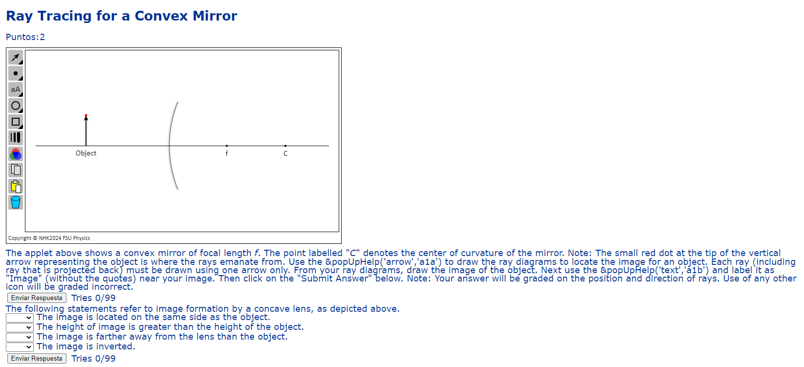 Solved Ray Tracing for a Convex MirrorPuntos:2The applet | Chegg.com