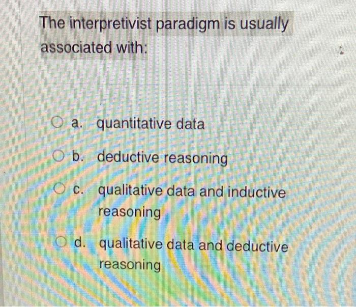 Solved The interpretivist paradigm is usually associated | Chegg.com
