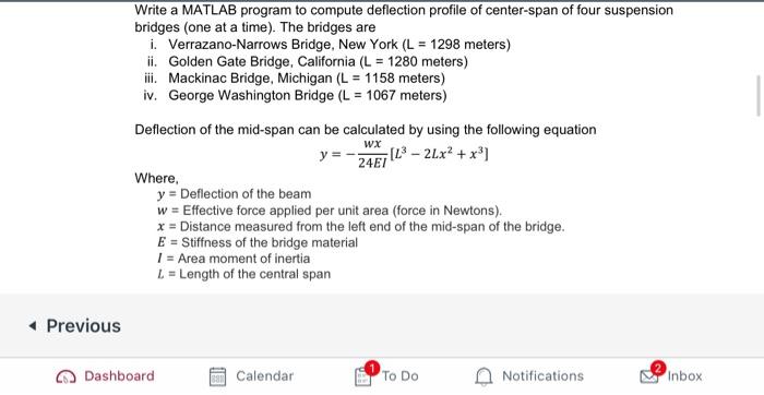 Solved Write a MATLAB program to compute deflection profile | Chegg.com