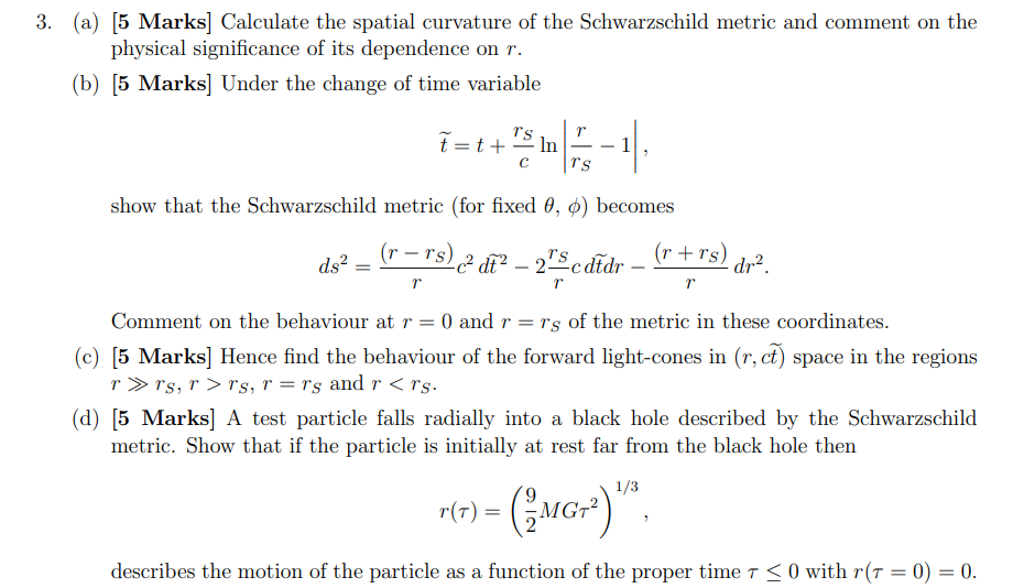 Solved (a) [5 ﻿Marks] ﻿Calculate the spatial curvature of | Chegg.com