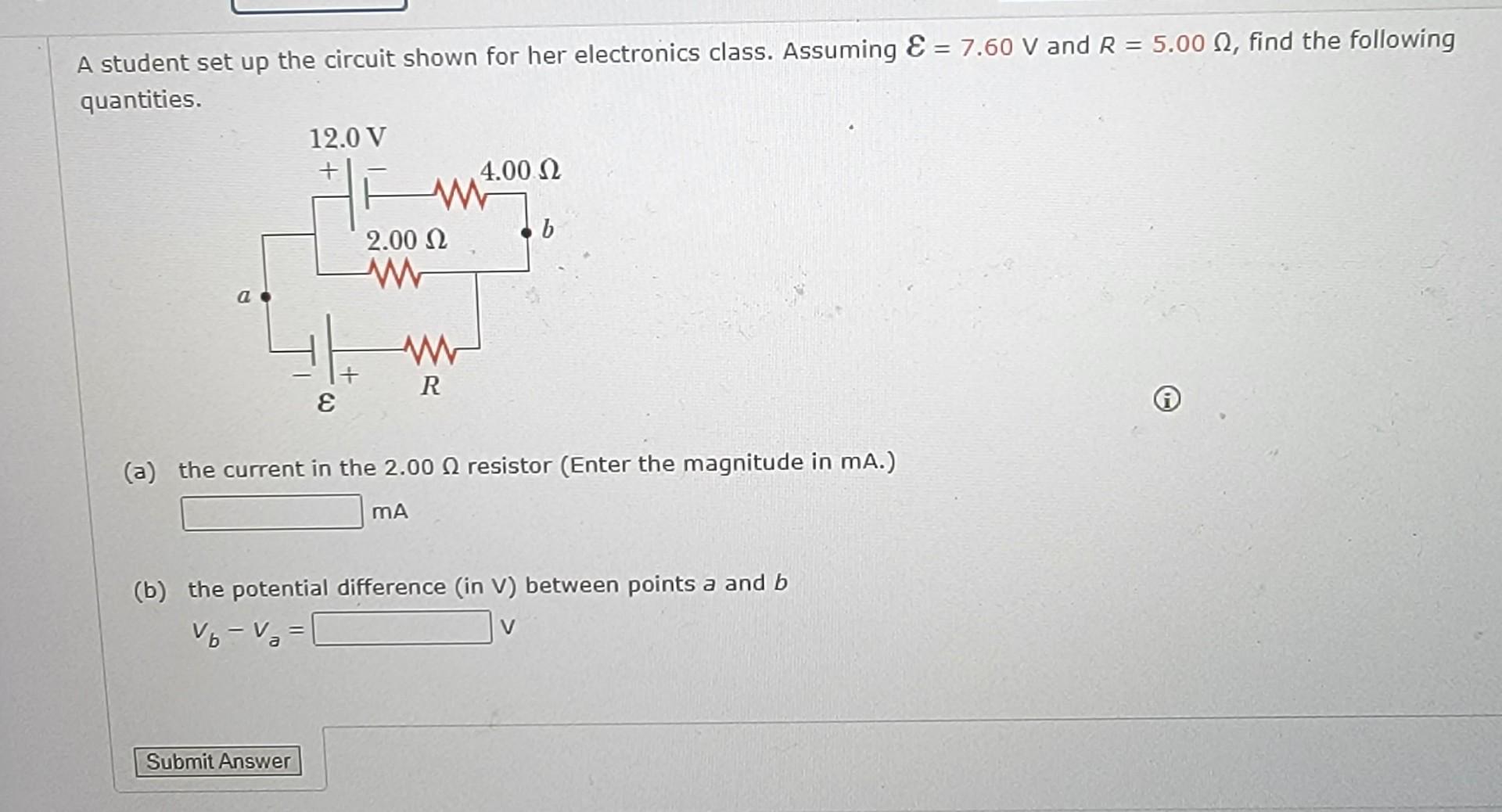 Solved A student set up the circuit shown for her | Chegg.com