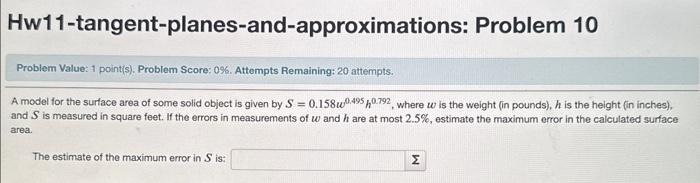 Solved Hw11-tangent-planes-and-approximations: Problem 10 | Chegg.com