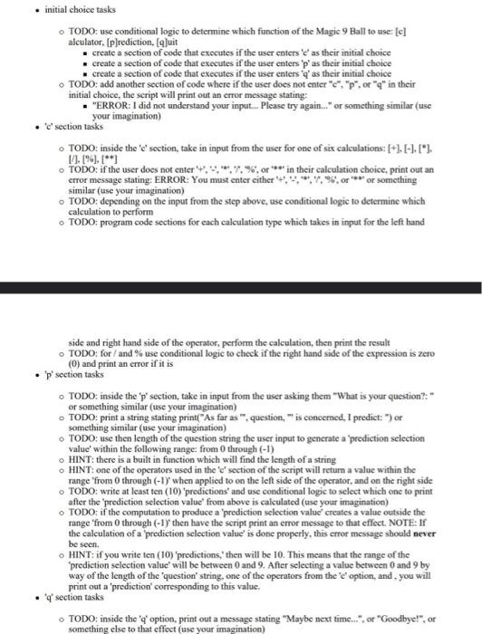 Solved - initial choice tasks - TODO: use conditional logic | Chegg.com