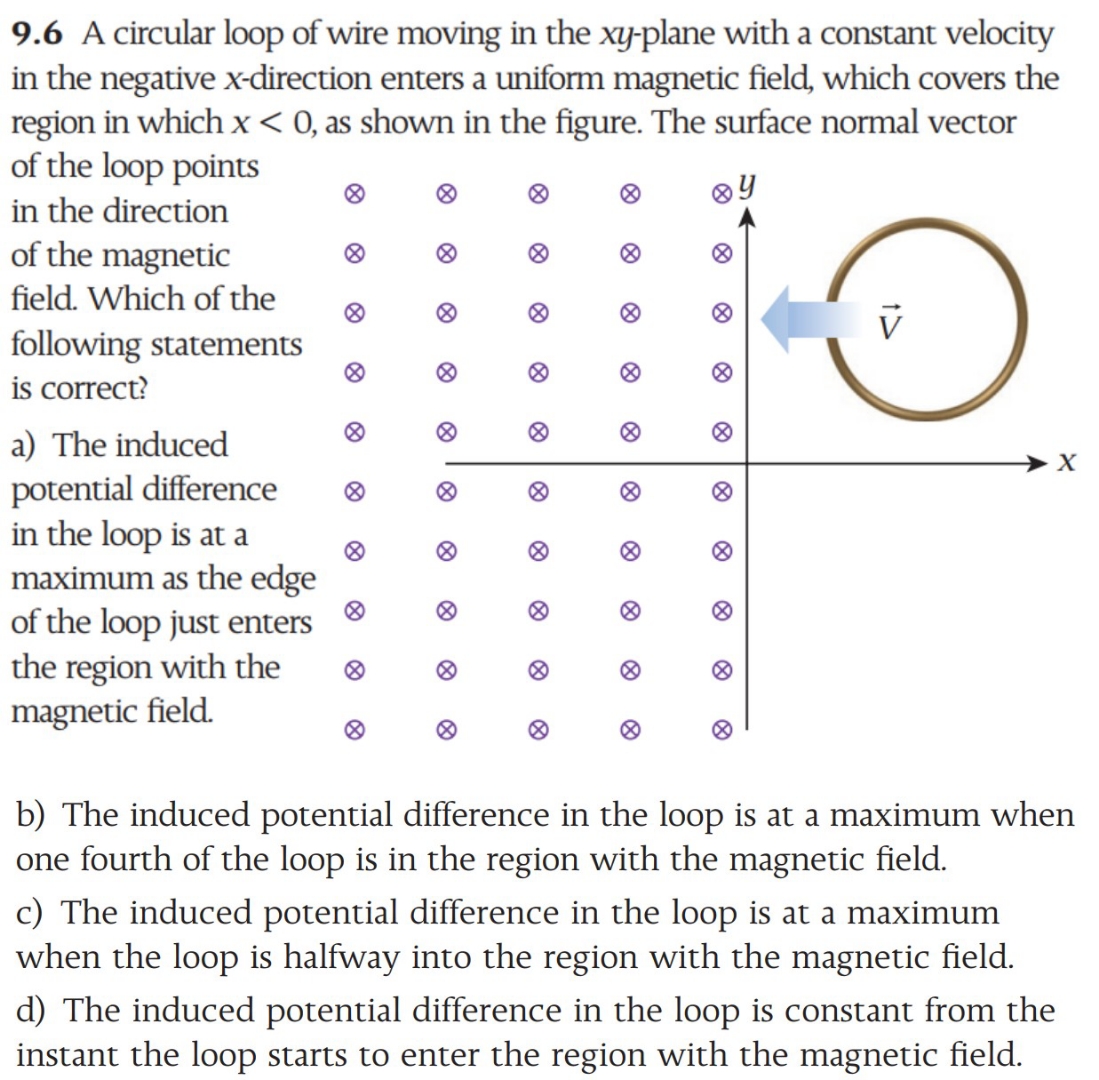 Solved 9.6 ﻿A circular loop of wire moving in the xy-plane | Chegg.com
