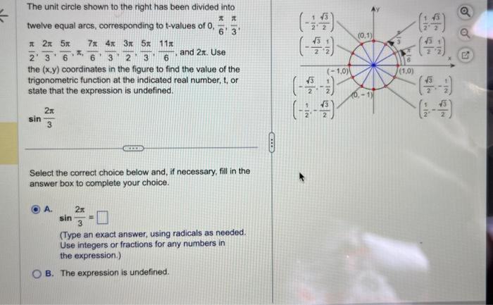 Solved The unit circle shown to the right has been divided | Chegg.com