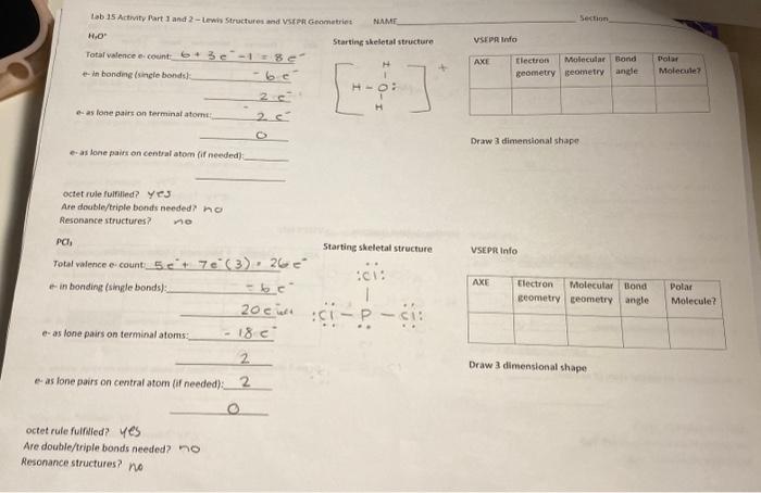 Solved Im not sure how to fill out the VSEPR info charts can | Chegg.com