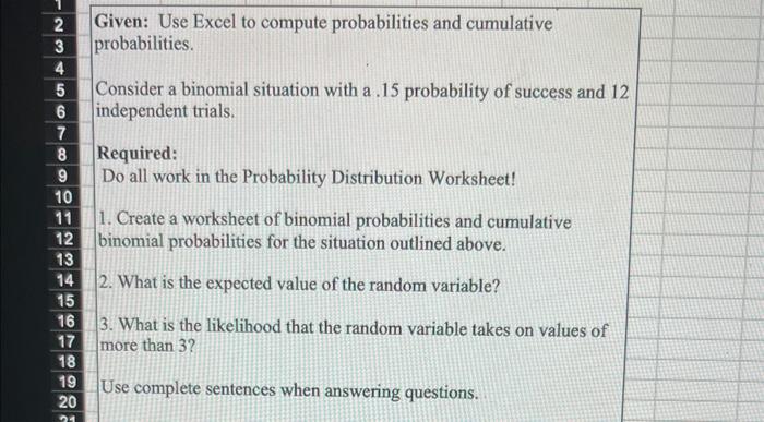 Solved Given: Use Excel to compute probabilities and | Chegg.com