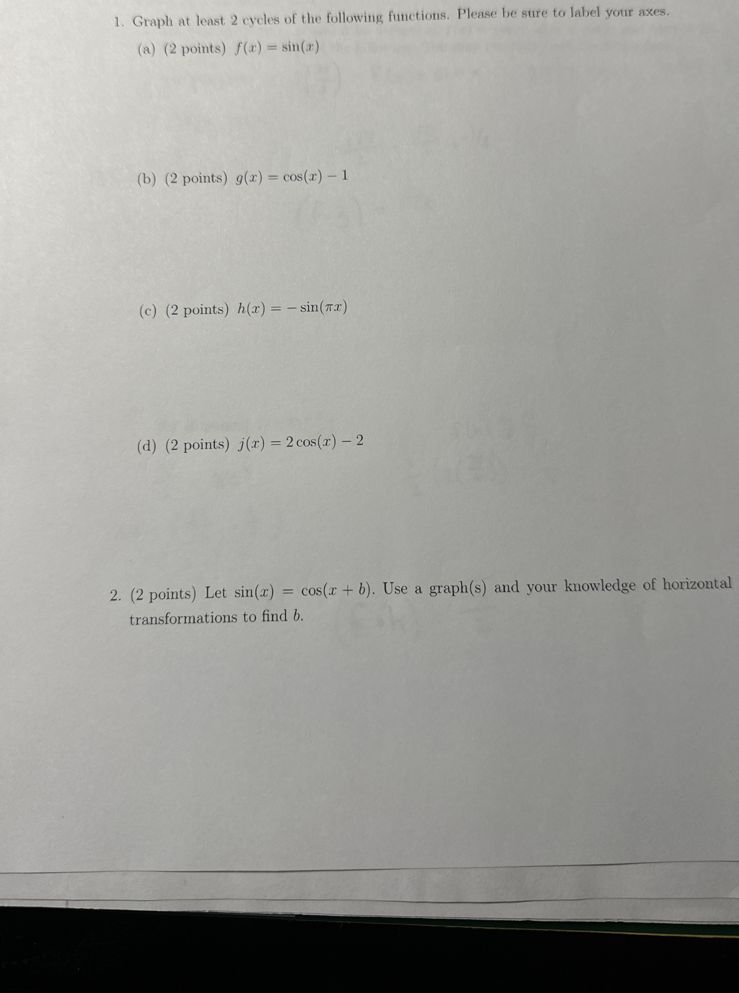 Solved Graph at least 2 ﻿cycles of the following functions. | Chegg.com