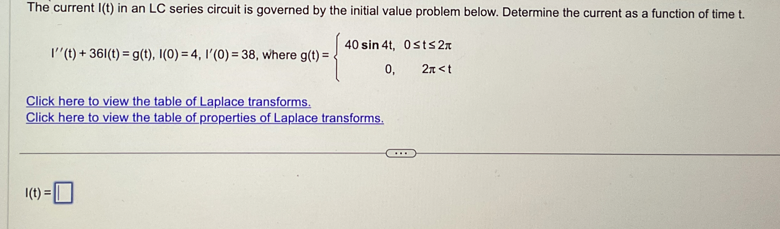 Solved The current I(t) ﻿in an LC series circuit is governed | Chegg.com