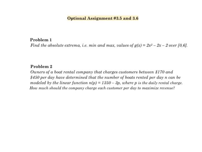Solved Optional Assignment \#3.5 and 3.6 Problem 1 Find the | Chegg.com
