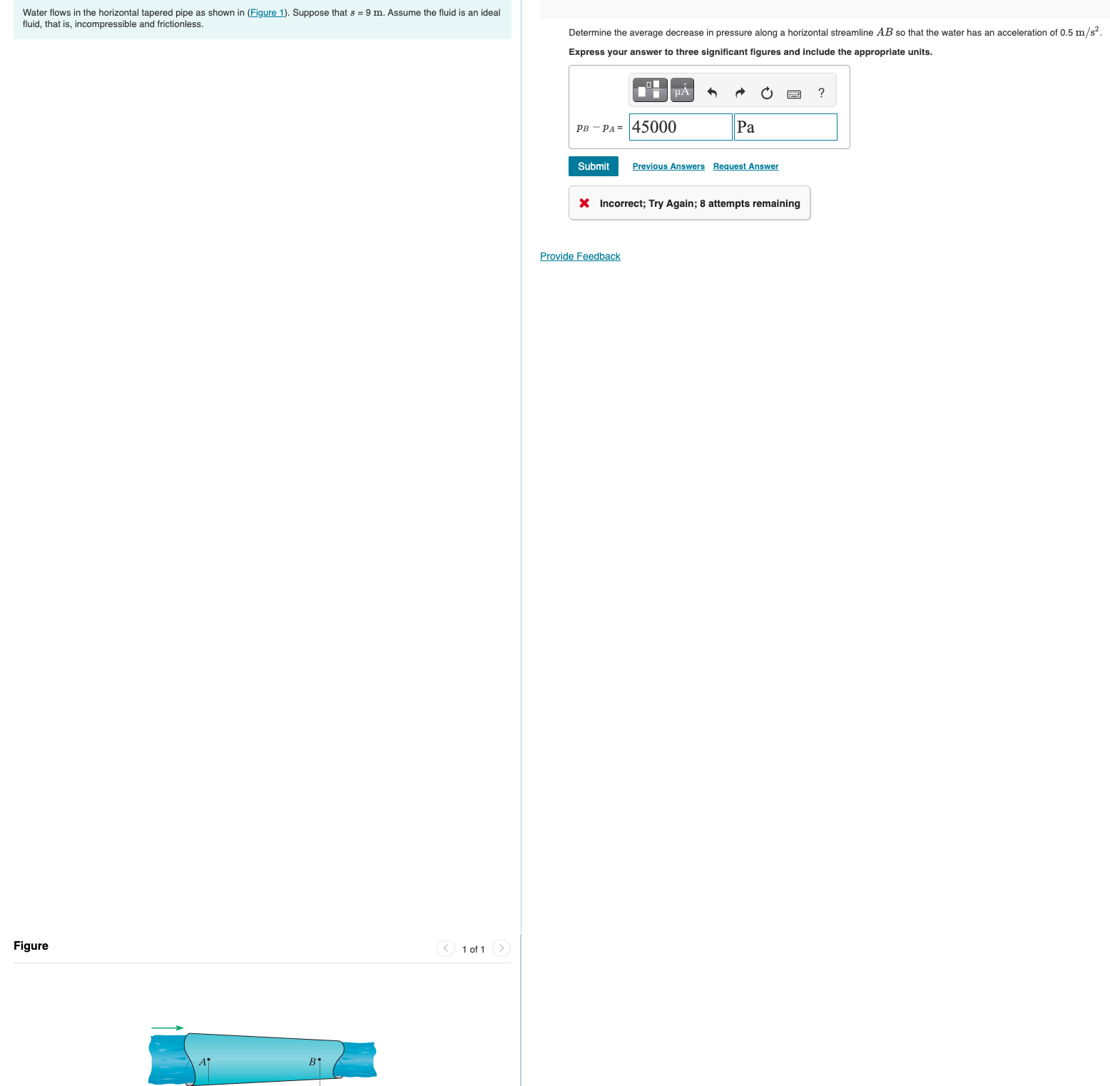 Solved Water flows in the horizontal tapered pipe as shown | Chegg.com