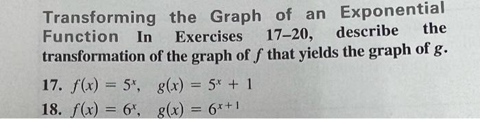 Solved Transforming the Graph of an Exponential Function In | Chegg.com