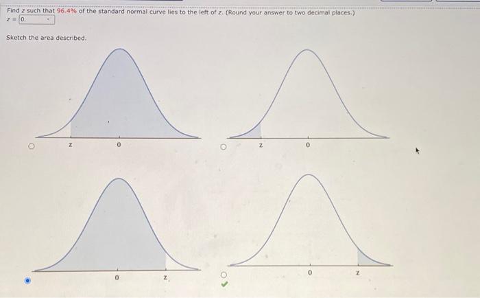Solved Find z such that 96.4% of the standard normal curve | Chegg.com