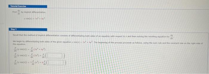 Solved Tutorial Exercise Find dx dx by implicit | Chegg.com