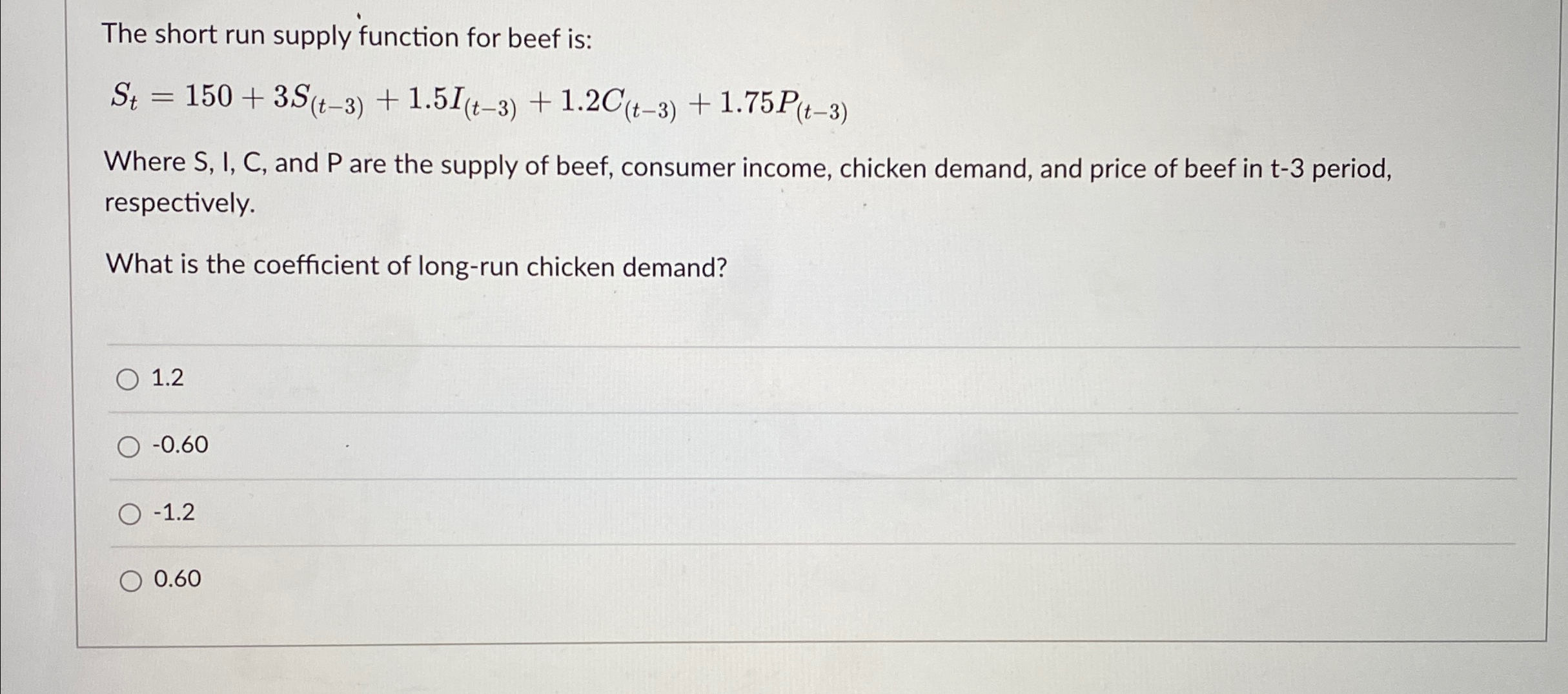 Solved The short run supply function for beef | Chegg.com