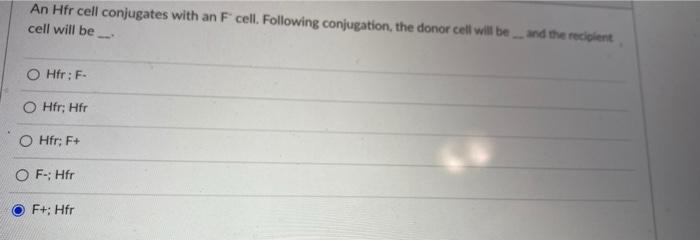 Solved An Hfr cell conjugates with an F cell. Following | Chegg.com
