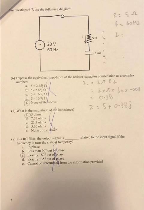 Solved Problem 1: Multiple Choice (20 points) (1) At 60 Hz, | Chegg.com