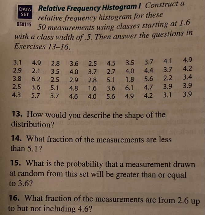 Solved SET DATA Relative Frequency Histogram. Construct a | Chegg.com