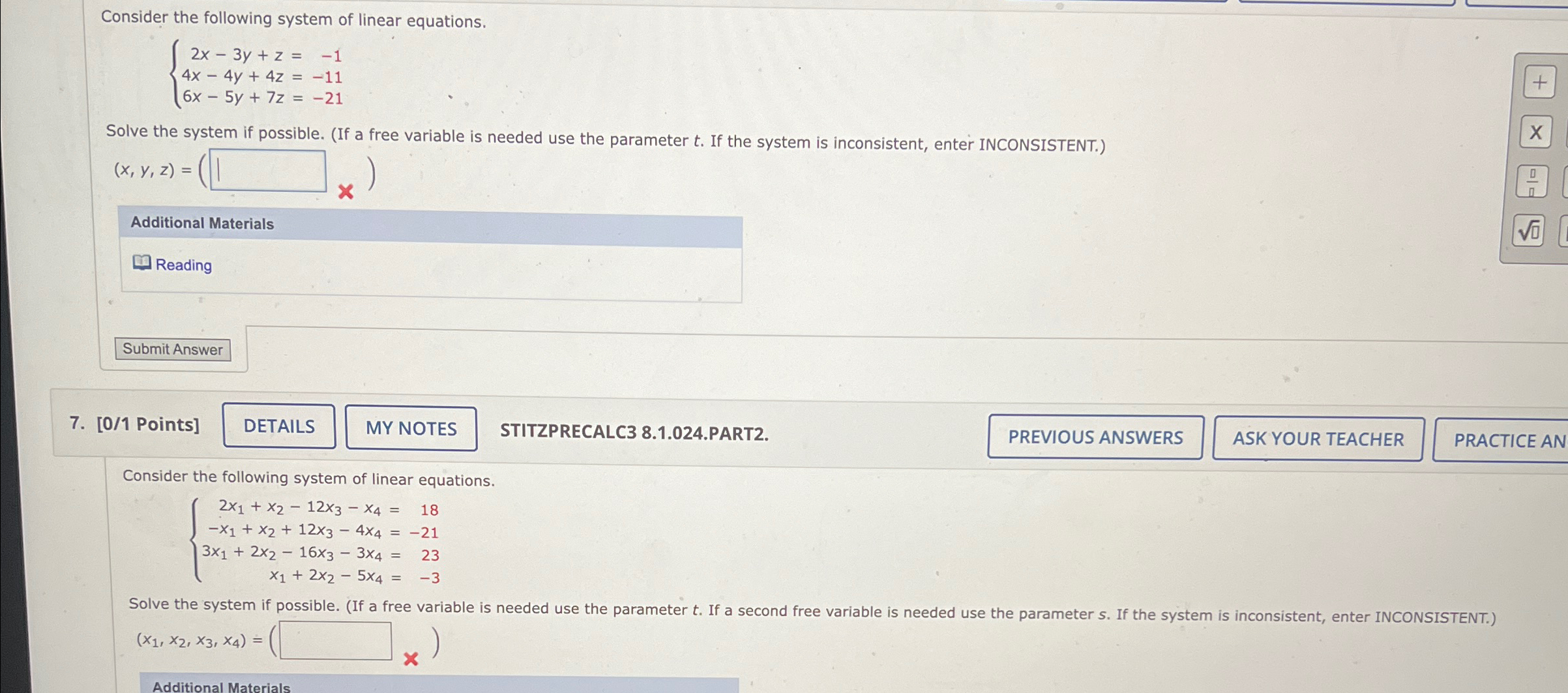 Solved Consider the following system of linear | Chegg.com