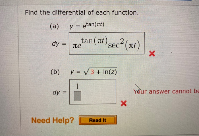 Solved Find the differential of each function. (a) Y = | Chegg.com