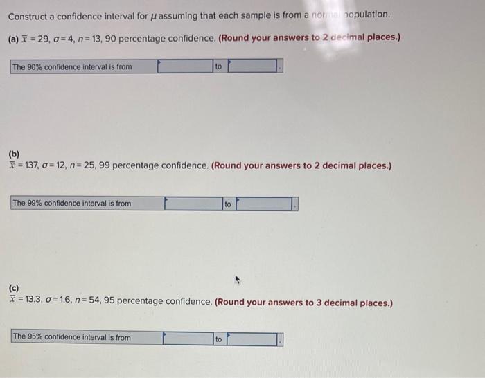 Solved Construct a confidence interval for μ assuming that | Chegg.com