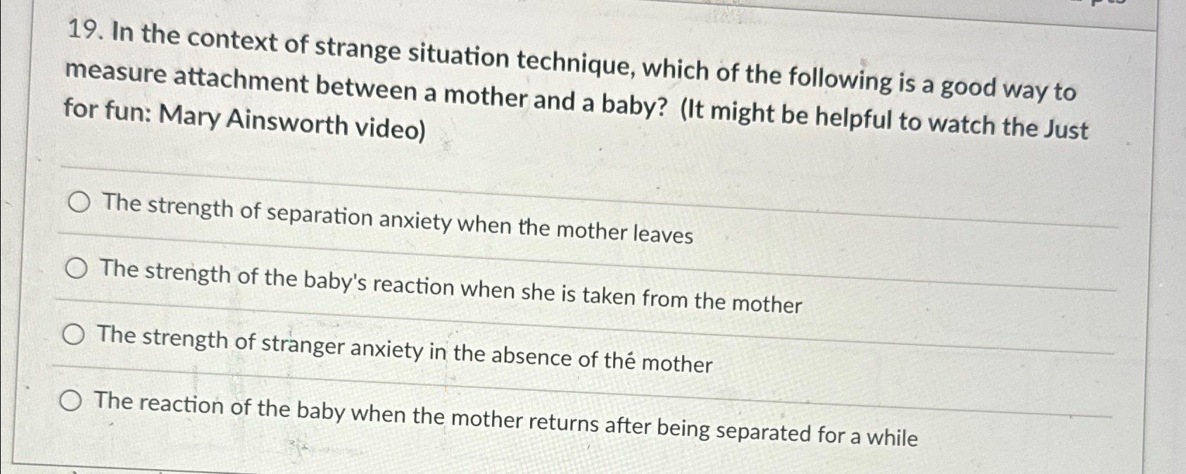 In the context of strange situation technique, which | Chegg.com