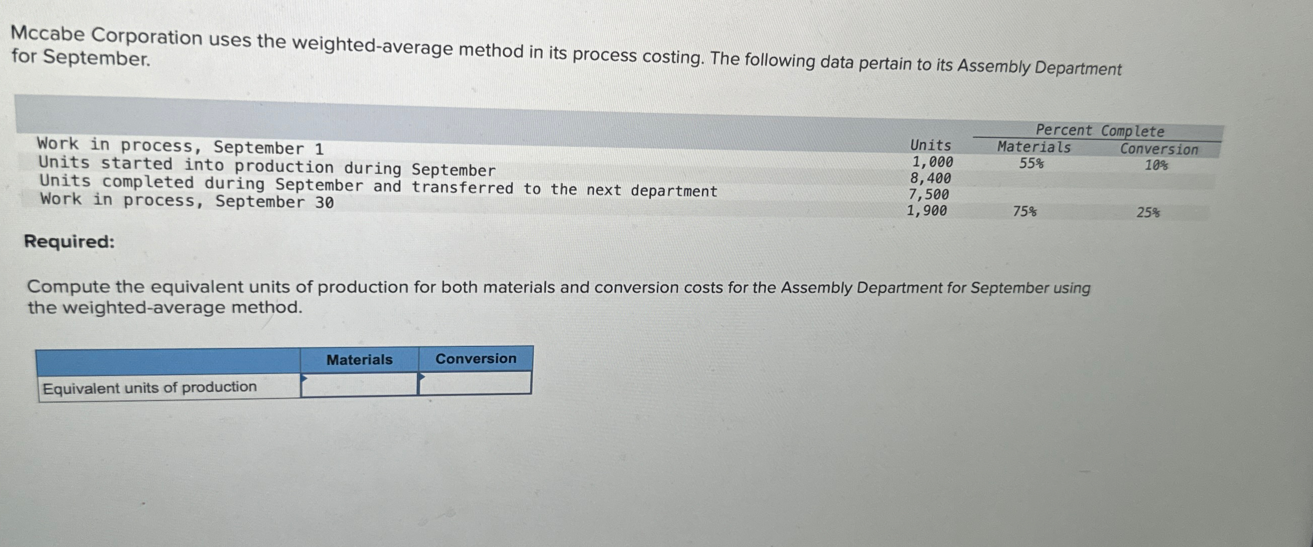 Solved Mccabe Corporation uses the weighted-average method | Chegg.com