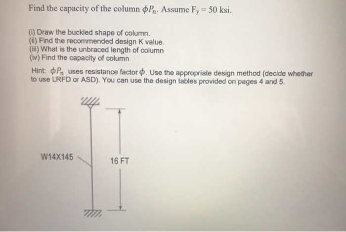 Solved Find the capacity of the column o Pn. Assume Fy = 50 | Chegg.com