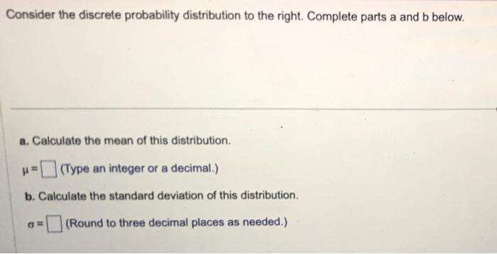 Solved Consider the discrete probability distribution to the | Chegg.com
