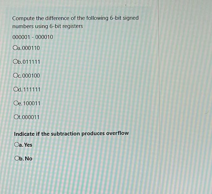 Compute the difference of the following 6-bit signed | Chegg.com
