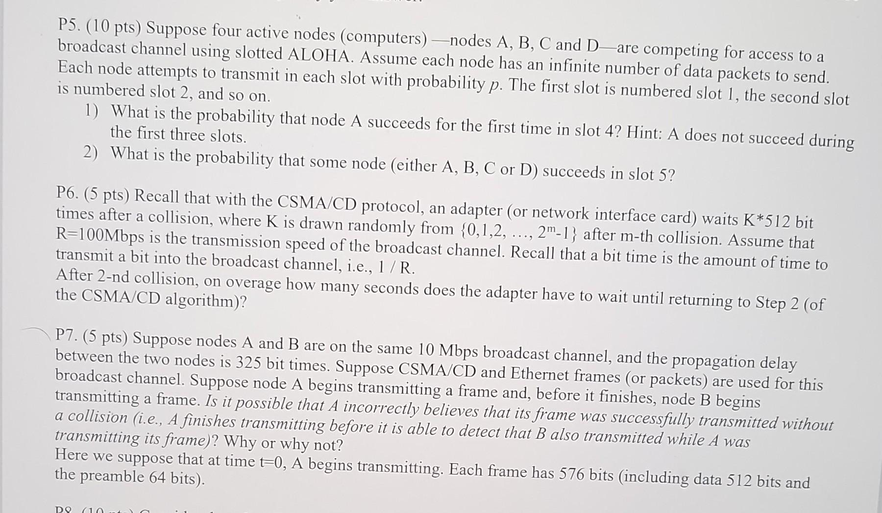 Solved P5. (10 pts) Suppose four active nodes (computers) — | Chegg.com Solved P5. (10 pts) Suppose four active nodes (computers) — | Chegg.com
