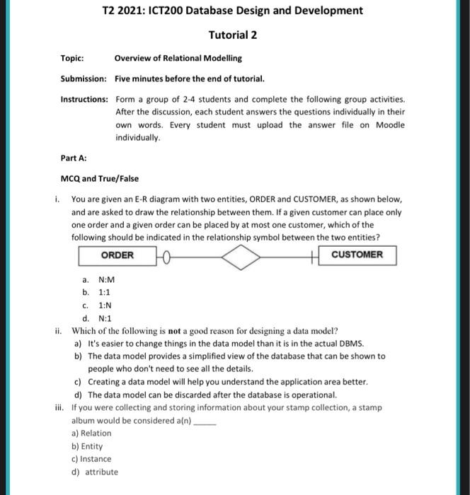 Solved T2 2021: ICT200 Database Design and Development | Chegg.com
