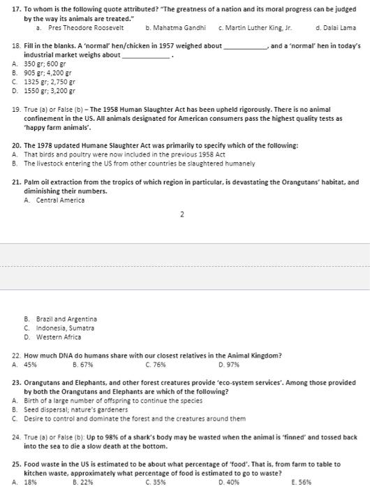 Solved 17. To whom is the following quote attributed? "The | Chegg.com