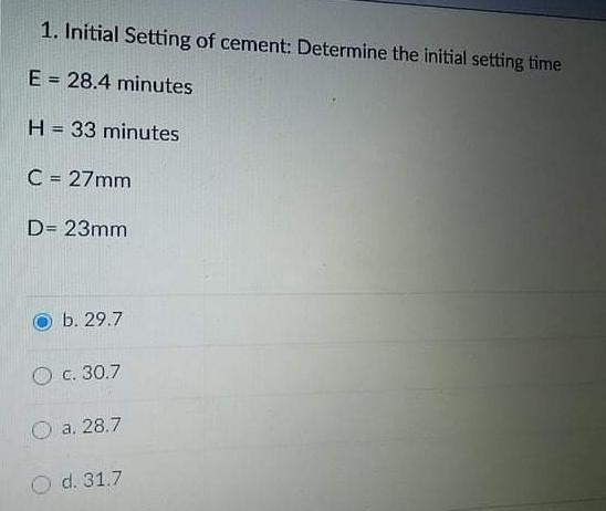 Solved 1. Initial Setting of cement: Determine the initial | Chegg.com